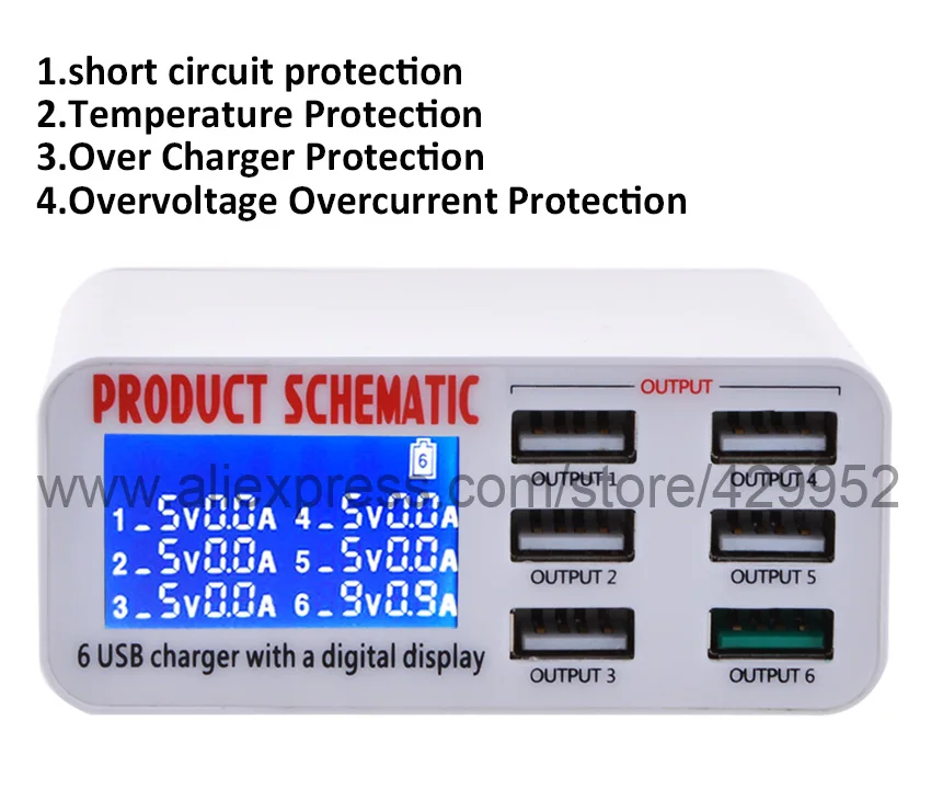 Usb Charger Universal 6 Port Smart Dock Station Led Display Quick Power ...