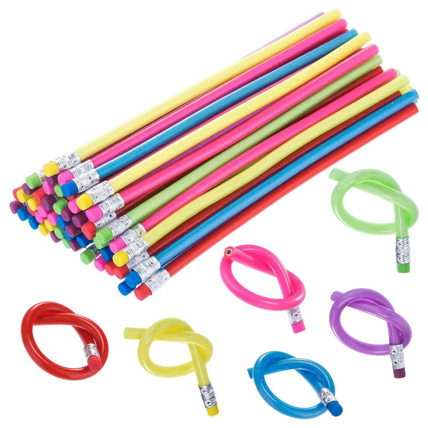 60 Pieces Bendable Pencil Flexible Bendy Soft Pencils with Eraser ...