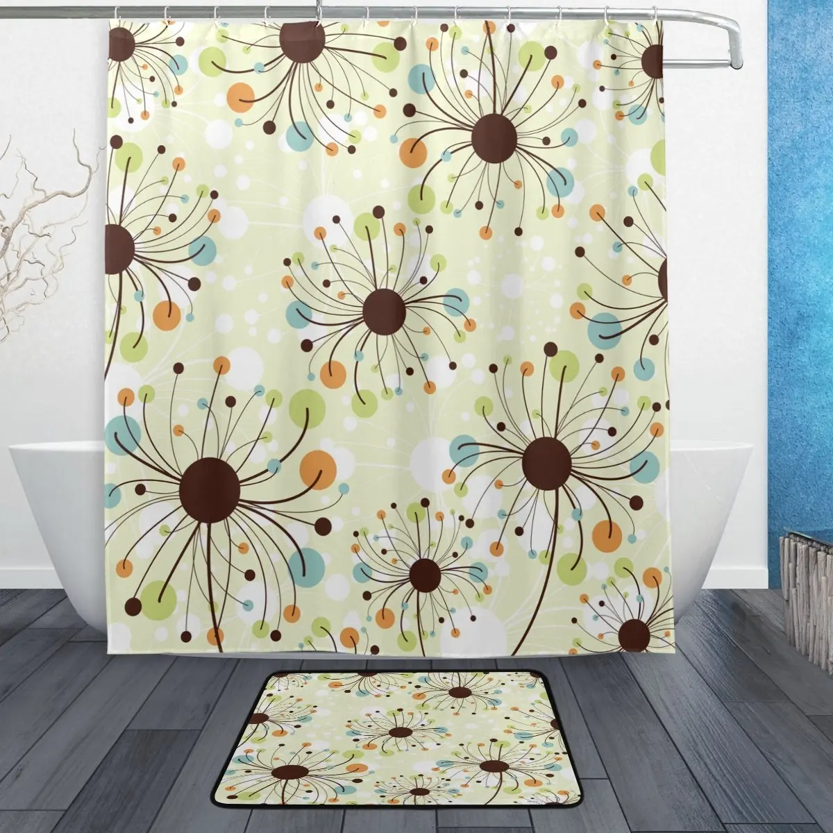 Abstract Retro Dandelion Polka Dot Waterproof Polyester Fabric Shower