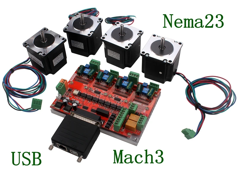 4 Axis CNC Nema23 Stepper Motor Kit USB Driver for CNC Router Lathe ...