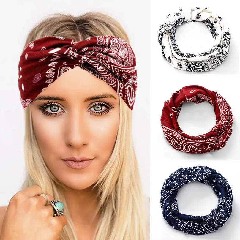 Cashew Flower Boho Headbands For Women Solid Twist Elastic Hairbands