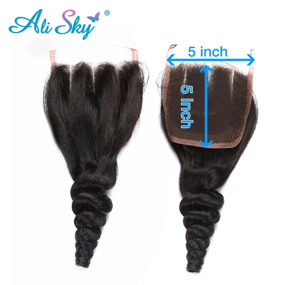 Ali Sky Brazilian Loose Wave Closure 5x5 Lace Closure Remy Hair Frontal ...