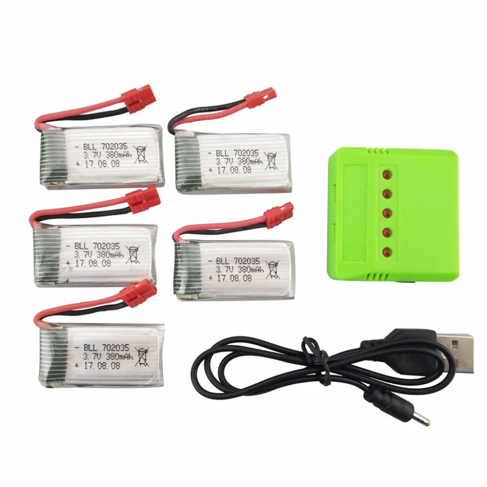 SYMA batería de litio de 3,7 V y 380mAh, Kit de cargador USB 5 en 1, piezas de cuadricóptero a ...