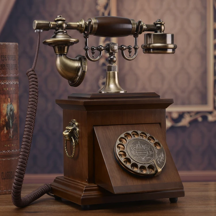 Classical-Brand-Retro-style-Old-fashioned-rotary-solid-wood-telephone ...