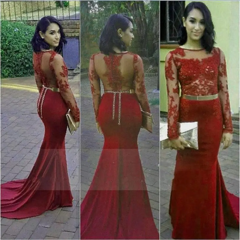 Vestido De Noche 2017 Sexy African Style Burgundy Prom Dress See