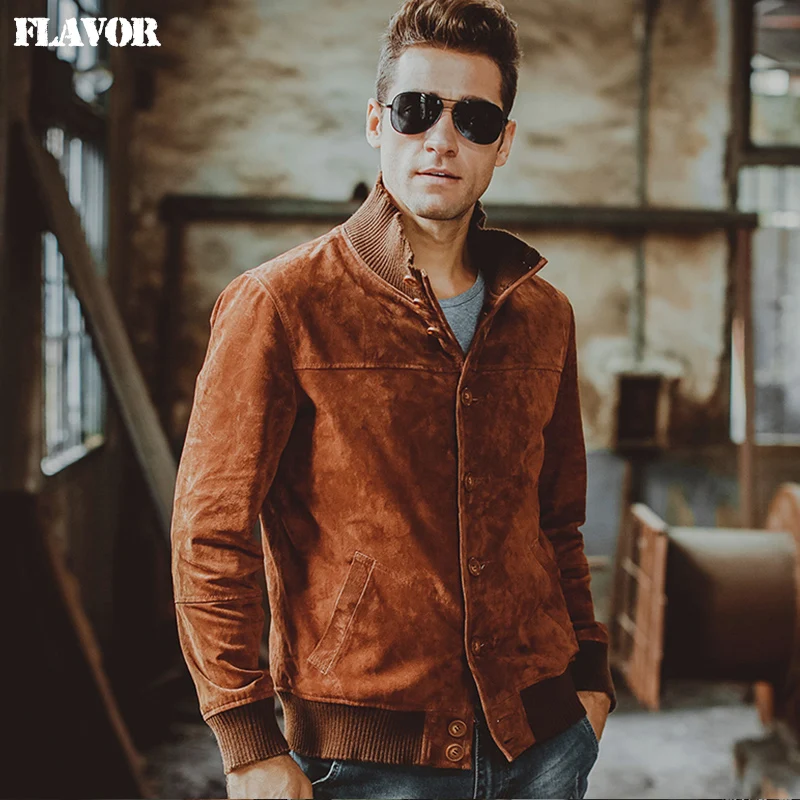 Men's Pigskin real leather jacket Genuine Leather jacket Elastic thread ...