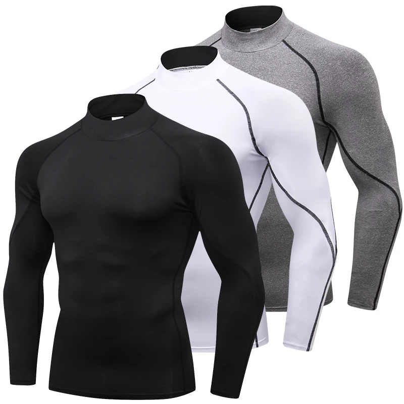 High Collar Compression Shirts Men Bodybuilding Sportswear T-shirt Long ...