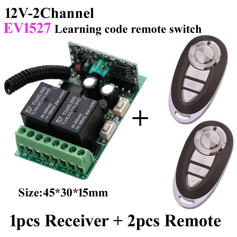 12V DC 2Channel Remote Control Switches 12V Relay RF Receiver Long ...