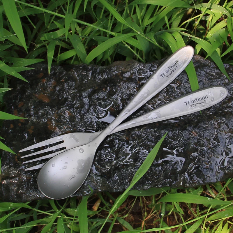 Tiartisan Titanium Fork Spoon Lightweight Flatware Spoon for Outdoor ...