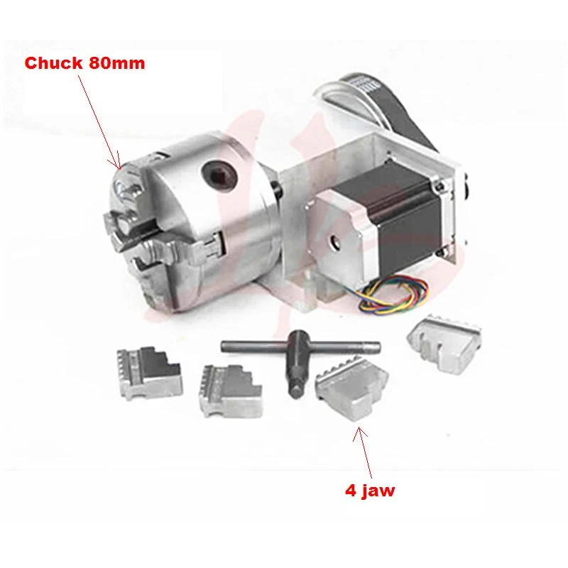 4 Jaw 80mm chuck CNC 4th Axis CNC dividing head for cnc router cnc ...