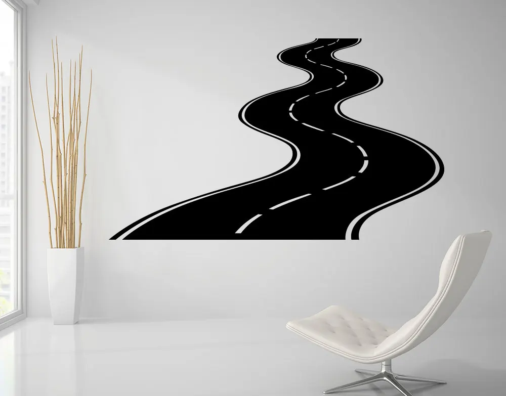 Road Wall Decal Highway Vinyl Sticker Street Wall Art Kids Racing Road ...