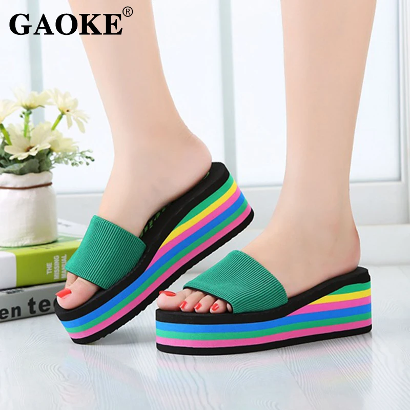 Summer Women Sandals Slippers Platform Bath Slippers Wedge Beach Flip ...