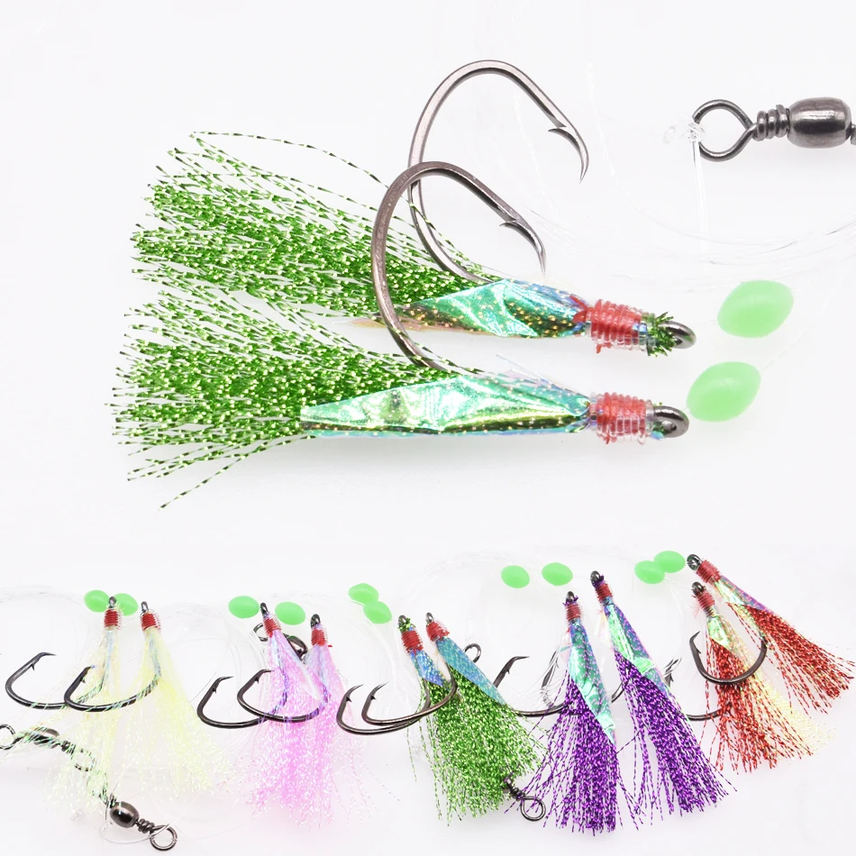 5Packs/lot 4/0 5/0 6/0 Shining Fish Skin Bait Sabiki Rigs with Hooks ...