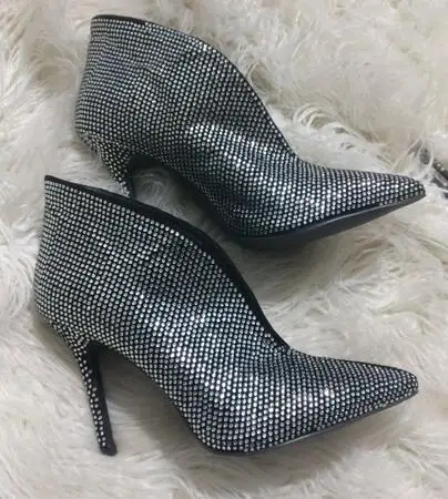 Botas de tacón alto de cristal para mujer, botines con punta en pico ...