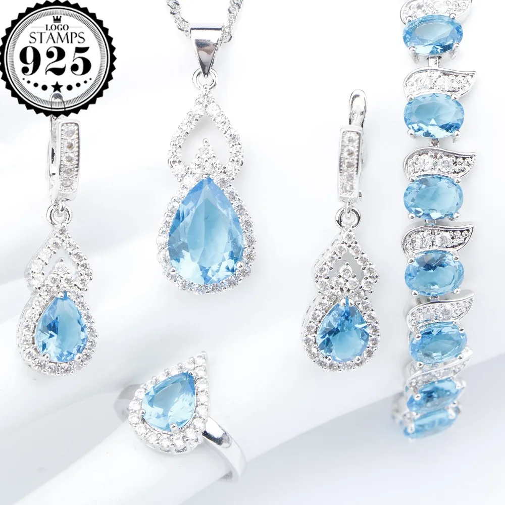 Light Blue Zircon Silver 925 Costume Jewelry Sets Women Bracelets ...