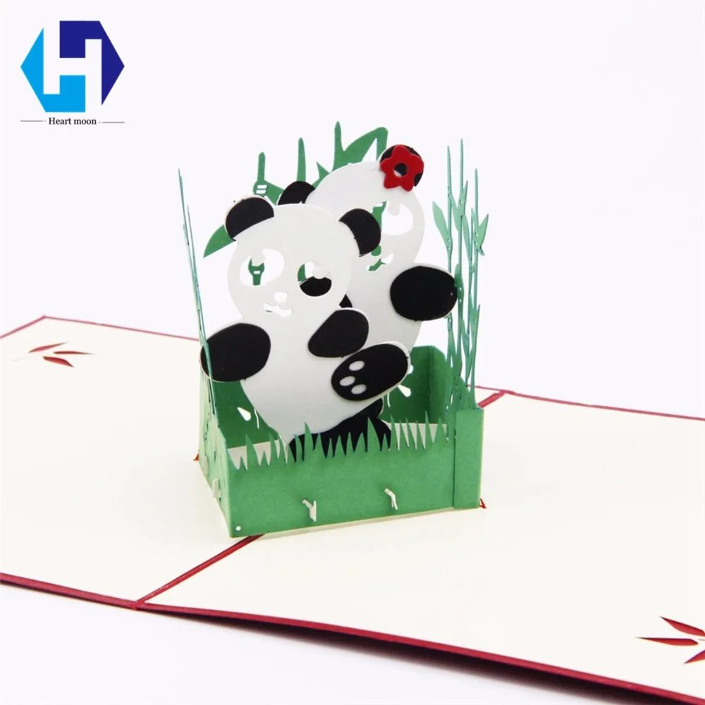 3D pop up Panda greeting card laser cutting envelope Animal postcard ...
