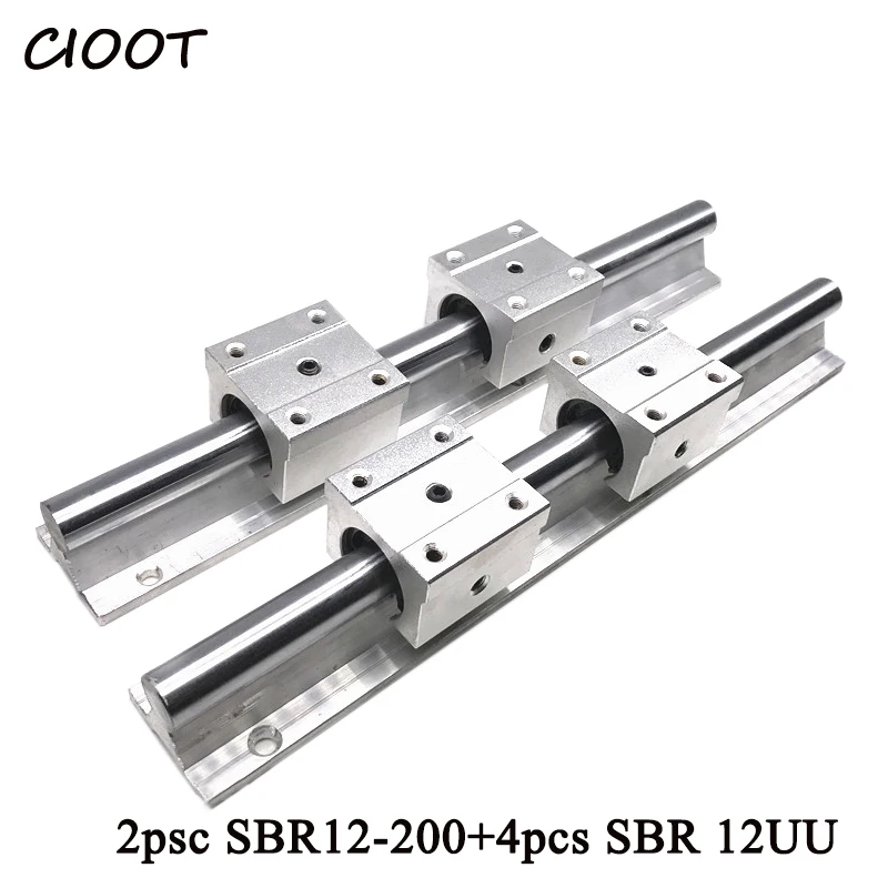 Linear Rail SBR12 2PSC 200mm Linear Guide rail + 4pcs SBR12UU Aluminum ...