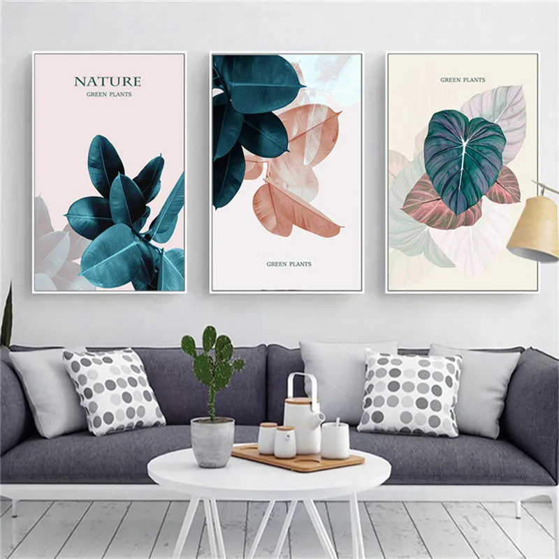 Cuadro de planta de hoja de acuarela moderna, decoración del hogar, pintura de lona nórdica ...