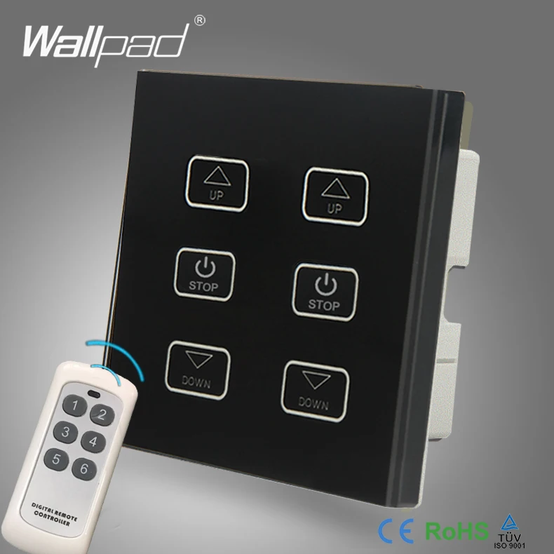 110V 250V LED Dimmer Switch Wallpad Black Glass Panel 6 Buttons ...