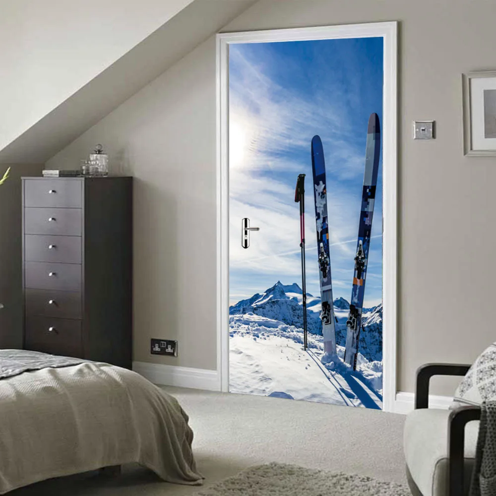 2 Panels Great Snow Mountain Sky Wall Murals Wall Stickers Door Sticker ...