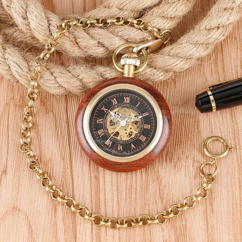 Unique Pocket Watch Mechanical Hand Winding Watches Men Wood Around ...