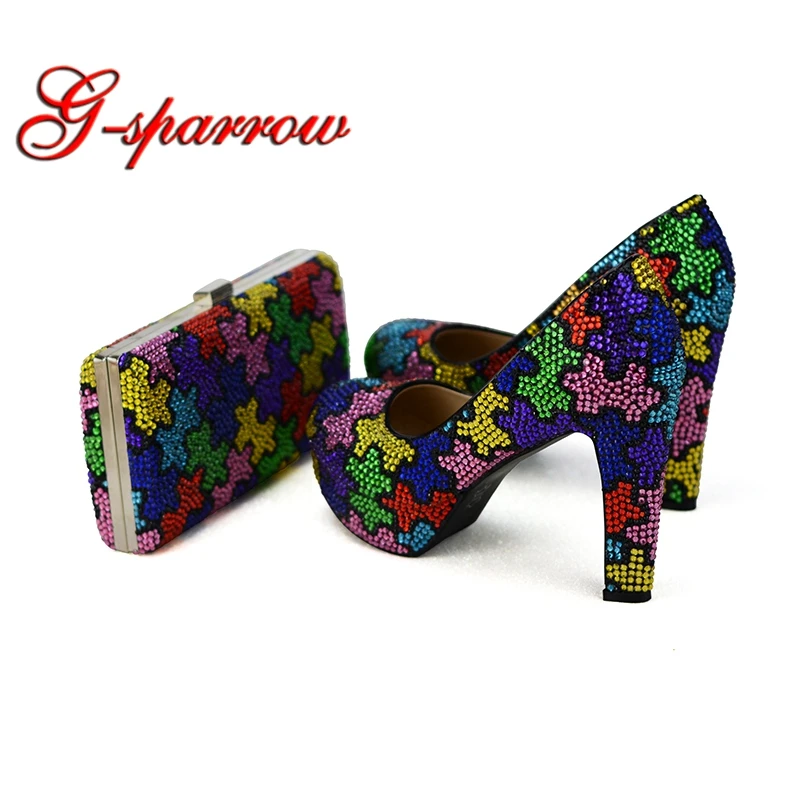 Handmade Multicolor Chunky Heel Bridal Wedding Shoes With Clutch ...