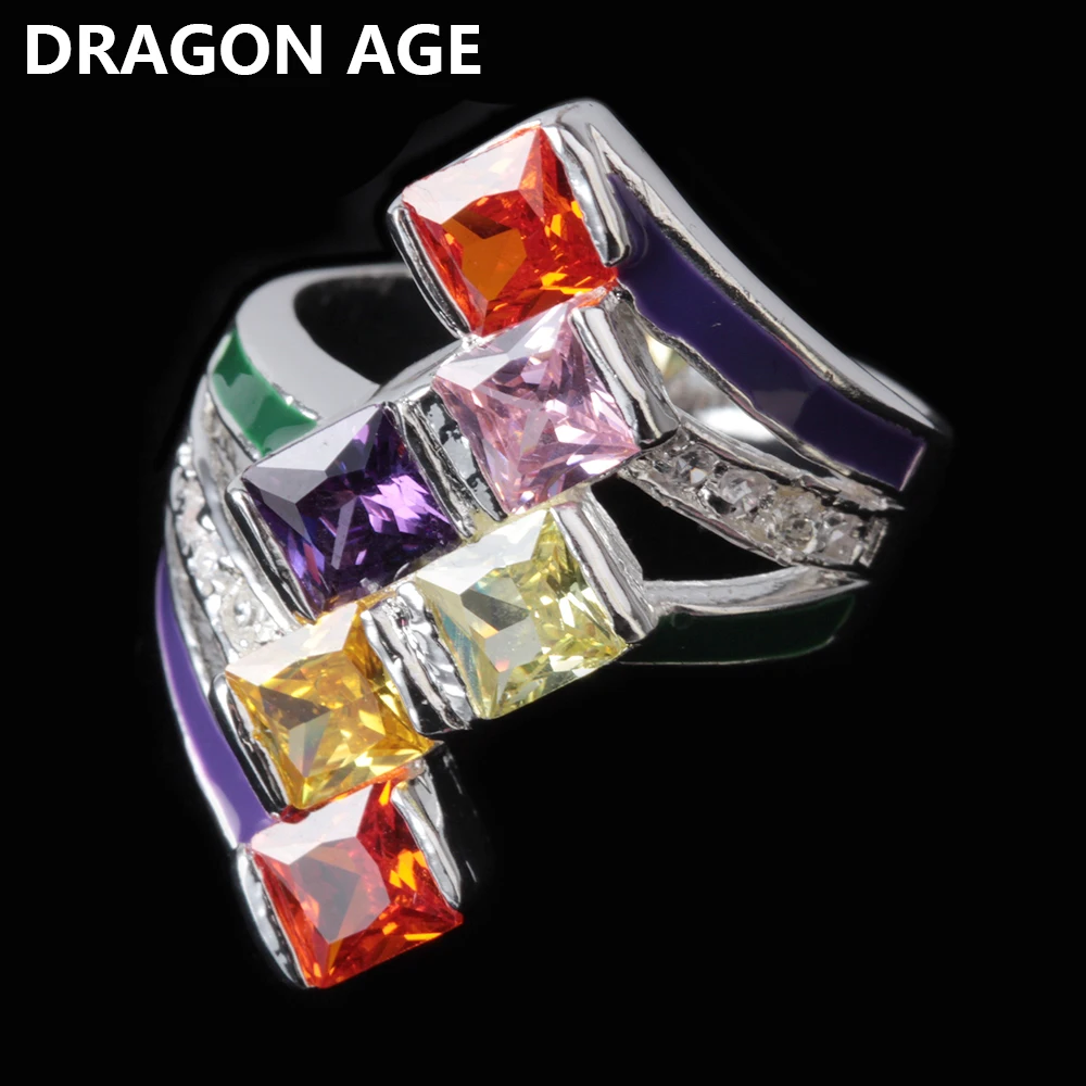 Colorful Ring Crystal Zircon Rhombus Design Wedding Bands Woman Ring ...