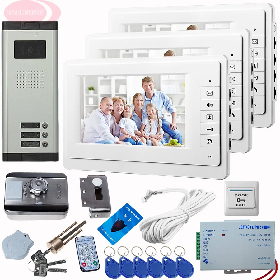 SUNFLOWERVDP Video On-Door Video Intercom 3 Monitors Night Vision Mount ...