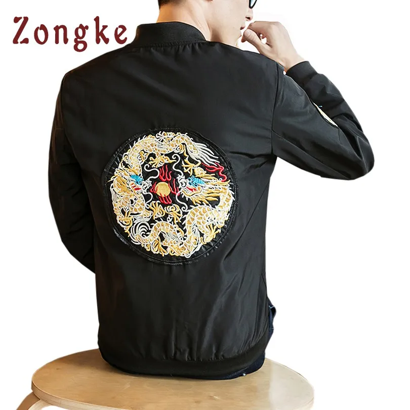 2018 New Chinese Style Dragon Embroidery Bomber Jacket Coat Men Jaqueta ...