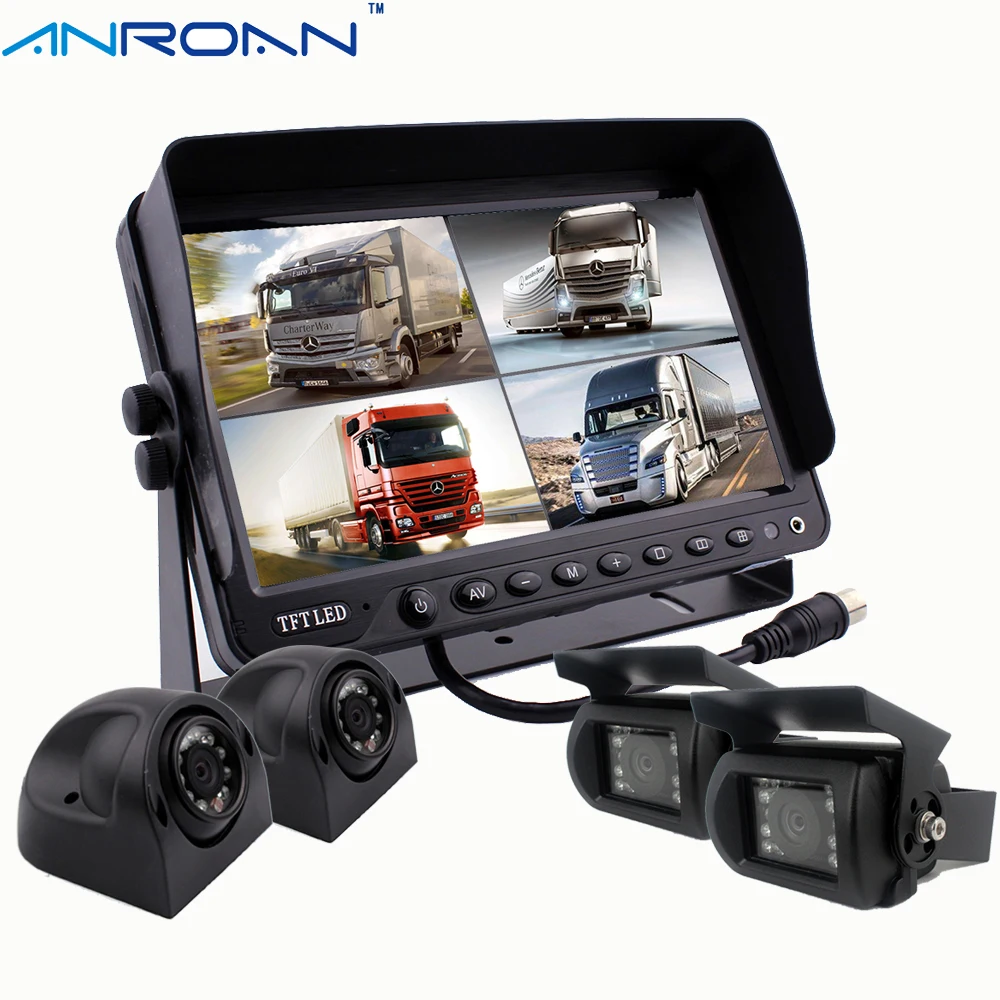 9" TFT LCD Quad Split Screen Monitor Truck Trailer Backup Camera Resr ...