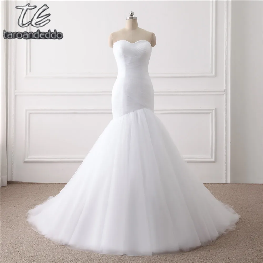 New-Arrival-8-Layers-Ruched-Tulle-Mermaid-Wedding-Dress-Lace-Up-White ...