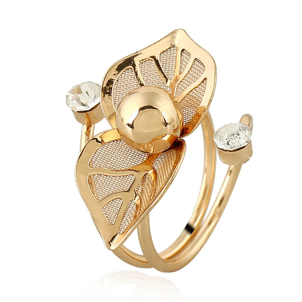 2018 Gold Color Pearl Beads Crystal Rhinestone Leaf Adjustable Flower ...