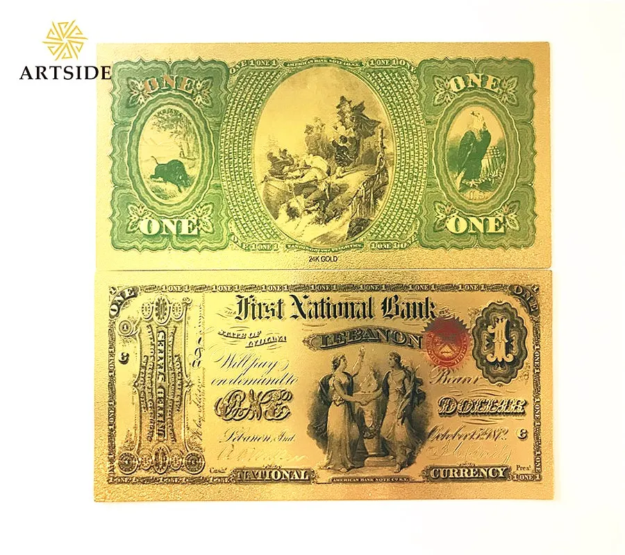 Golden Dollar Bills 1875 USD 1 24K 999 Gold Foil Plastic Currency ...