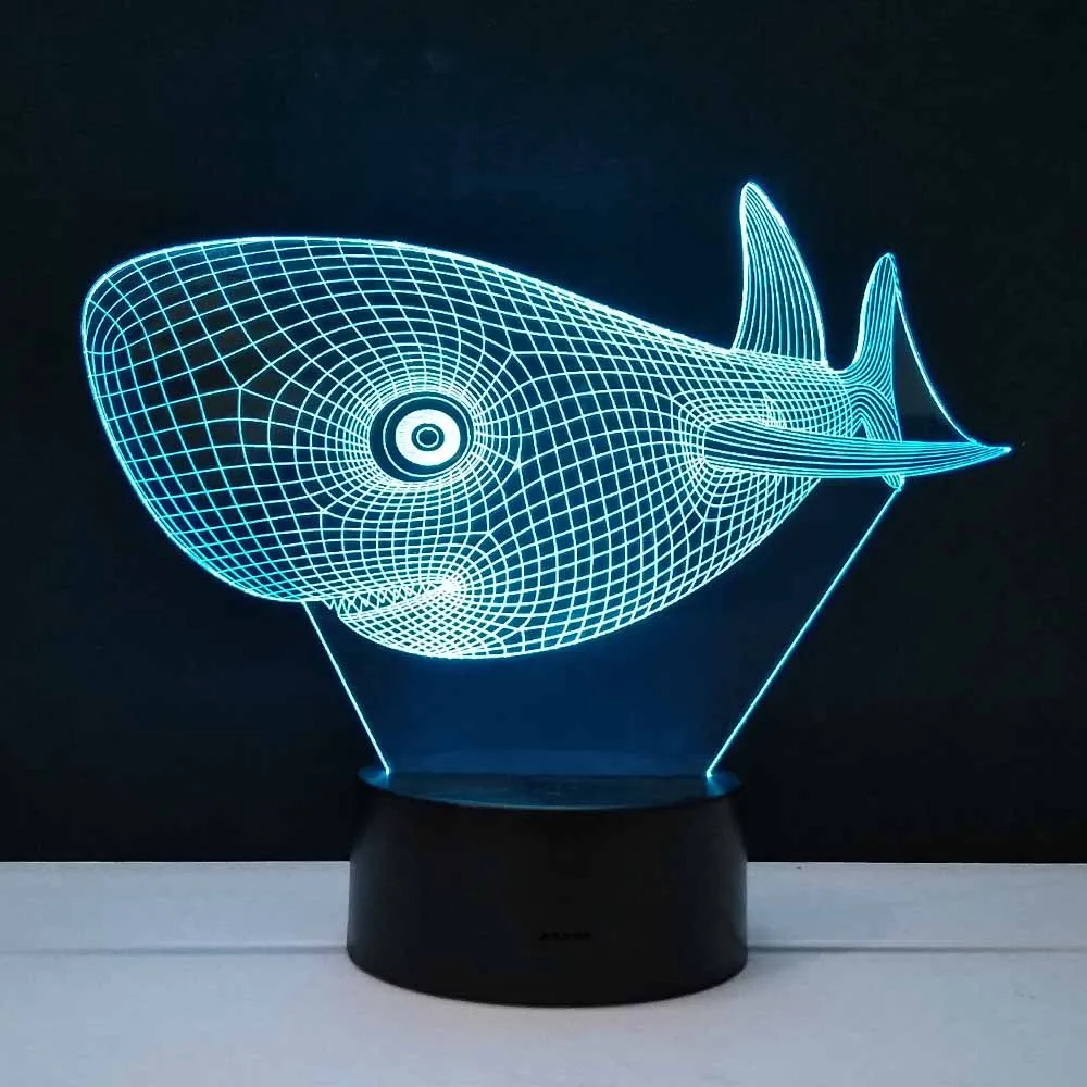 Novelty LED lamp Shark 3D Visual illusion Light 7 Colors Changing ...