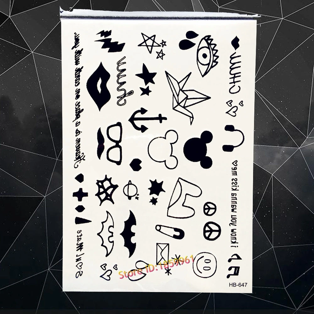 Black Mouse Temporary Tattoo Anchor Flash Waterproof Cartoon Kids ...