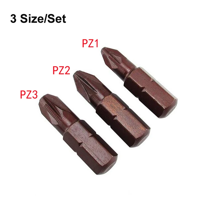 3Pcs 1/4" PZ1 PZ2 PZ3 Hex Pozi Screwdriver Bits Tools Set Kit 25MM ...