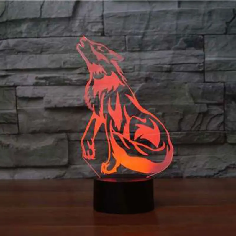 Lying wolf theme 3D Lamp LED night light 7 Color Change Touch Mood Lamp ...