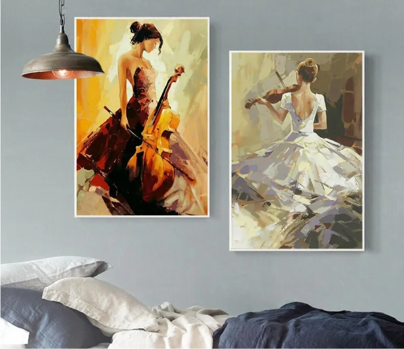 Girl Playing Violin Painting Art Printed On Canvas For Living Room Home ...