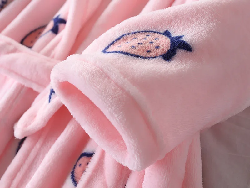 Flannel Robe For Kids Winter Thick Warm Bathrobe Nighty Cute Strawberry ...
