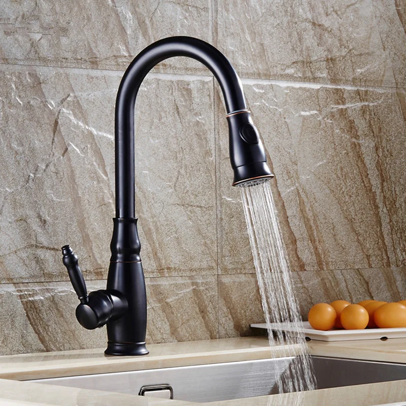 European sink copper smoked pull type kitchen faucet face basin ...