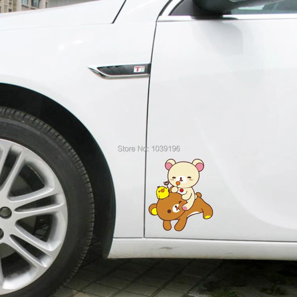 Newest Car Cover Cartoon Bear Rilakkuma Playing Car Stickers for Tesla ...