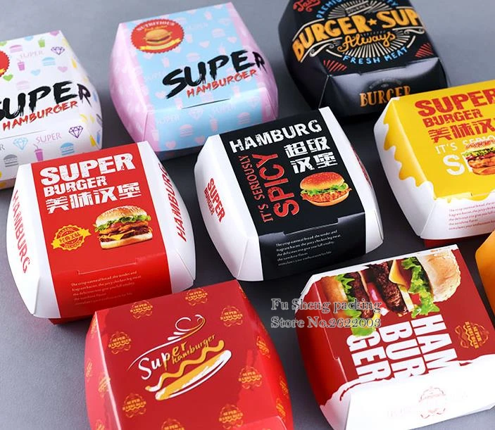 200pcs/lot Hamburger Packing Paper Boxes,colourful Paper Burger Box ...