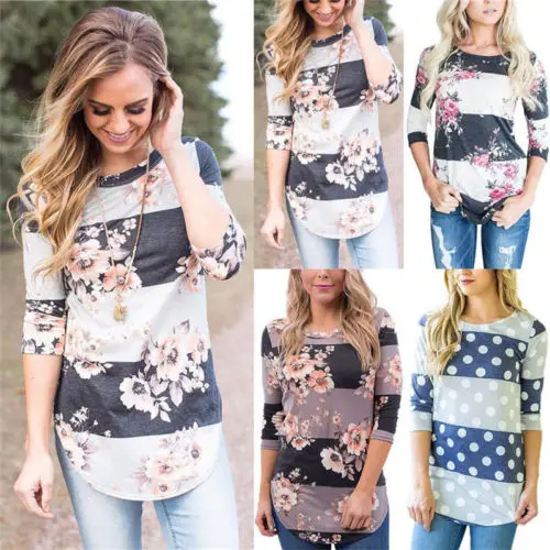 Nueva moda mujer señoras Casual Camisa de manga larga blusa suelta Tops ...