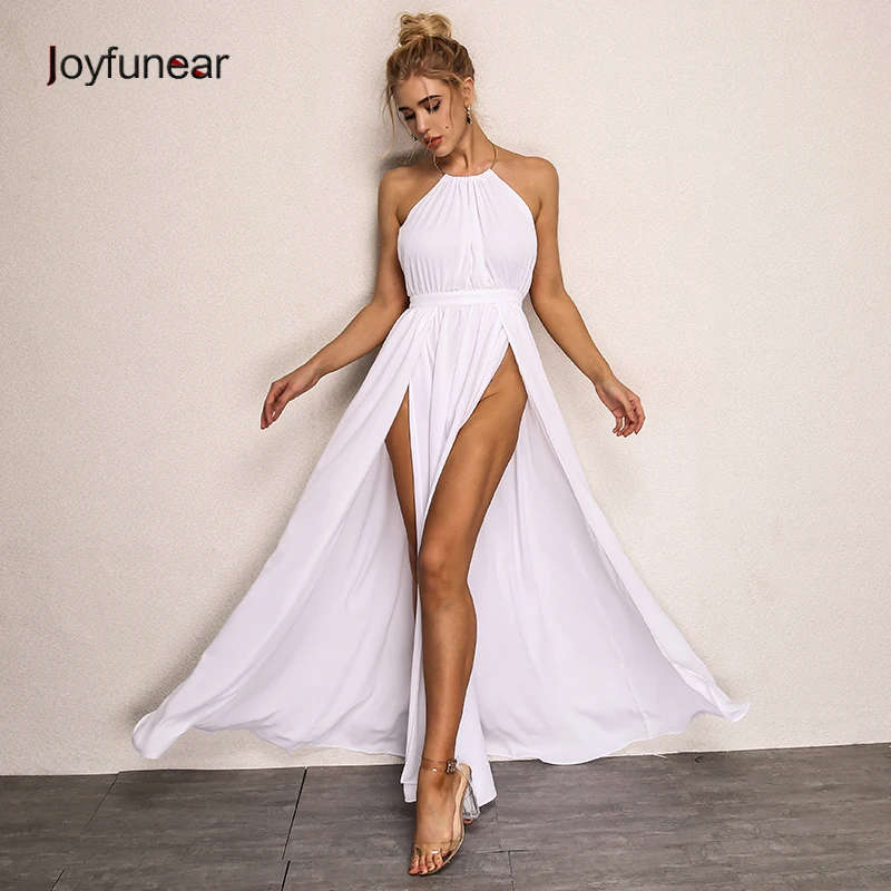 Joyfunear 2018 Autumn Fashion Sexy Halter Neck Dress high split Slim ...