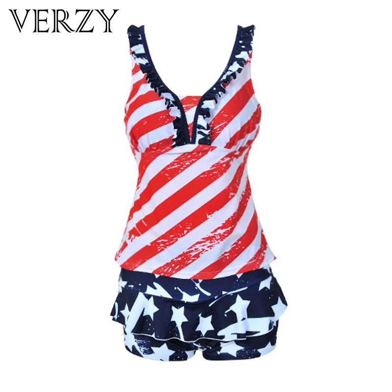 Hot Tankini Women Swimsuits Stripes Stars Print Two Piece Sexy Girl