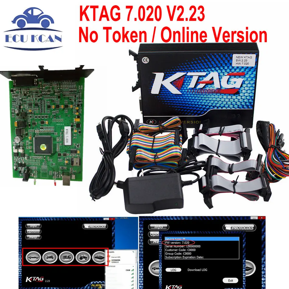 Ktag V7.020 V2.23 Master / Online Version No Token KTag 7.020 K Tag ECU ...