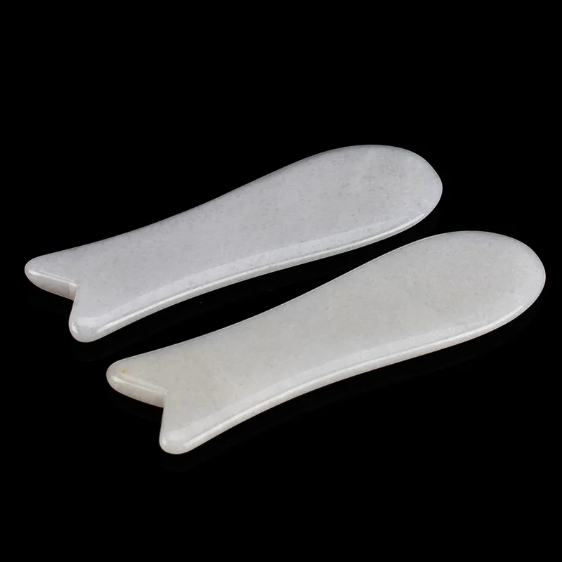 Fish Shape Scraper Natural White Jade Stone Traditional Acupressure ...