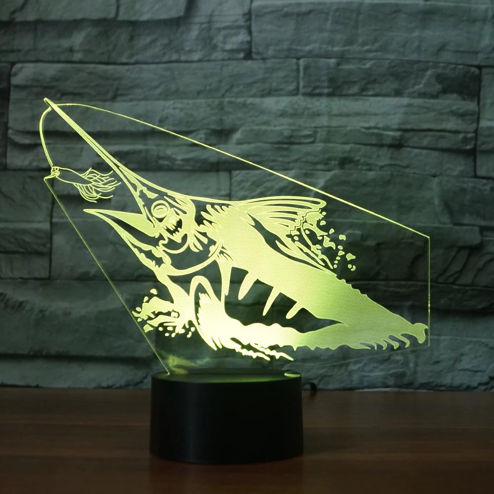 Fishing 3D Night Light Fish Model 3D Illusion Lamp LED 7 Color Changing ...