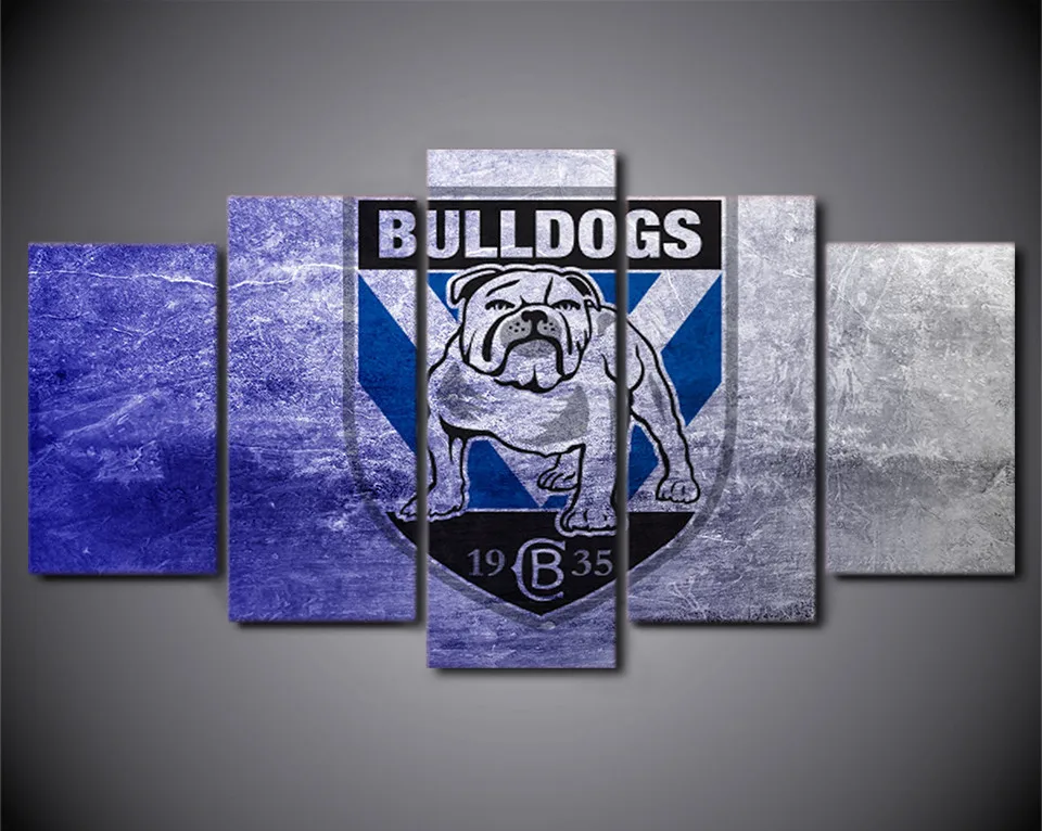 HD Printed Wall Picture 5 Piece Canvas Art NRL Logo Bulldogs Posters ...