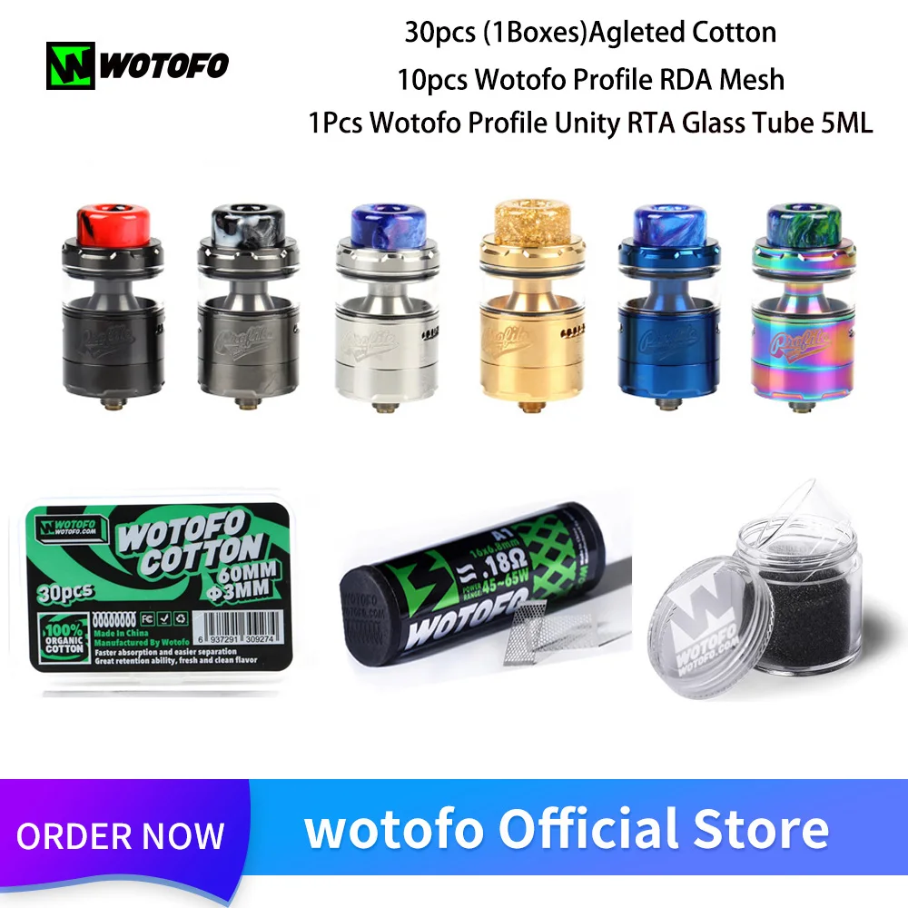 Original Wotofo Profile Unity RTA Atomizer With 30Pcs Cotton 10Pcs Mesh ...